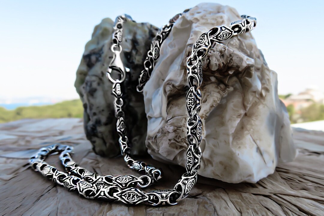 925K Sterling Silver Byzantine Chain Necklace - Oxidized Silver - Etsy
