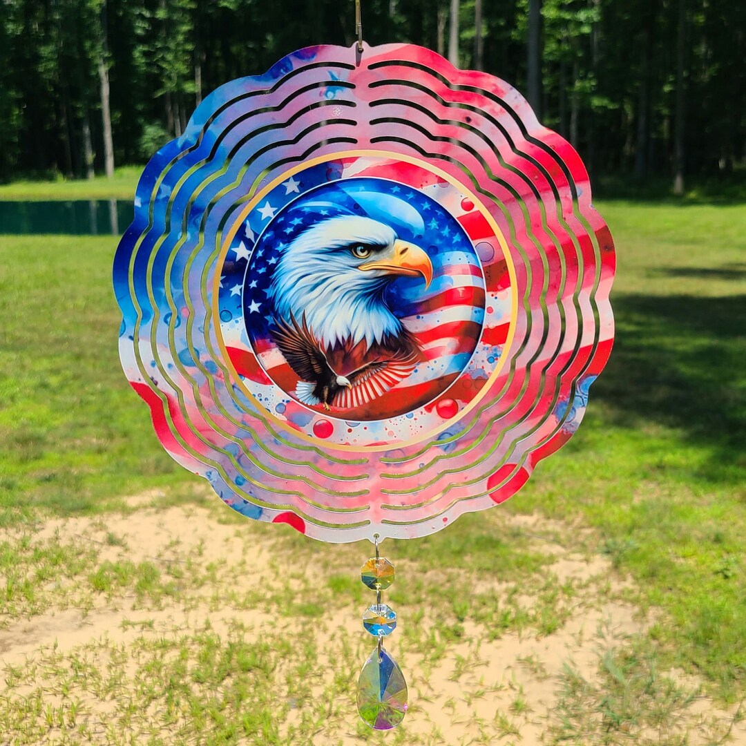 Patriotic Bald Eagle Wind Spinner Outdoor Porch Decoration Garden ...