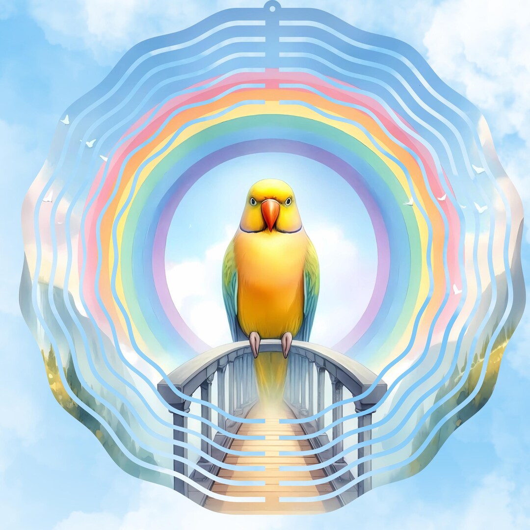 Yellow Indian Ringneck Parakeet Rainbow Bridge Spinner Decoration, 8 or ...