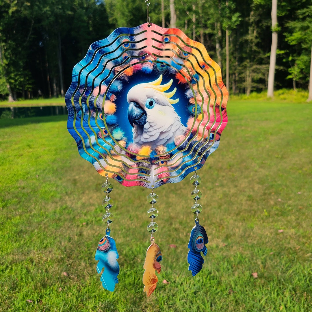 Sulphur-crested Cockatoo Parrot Wind Spinner, Colorful Home Garden ...