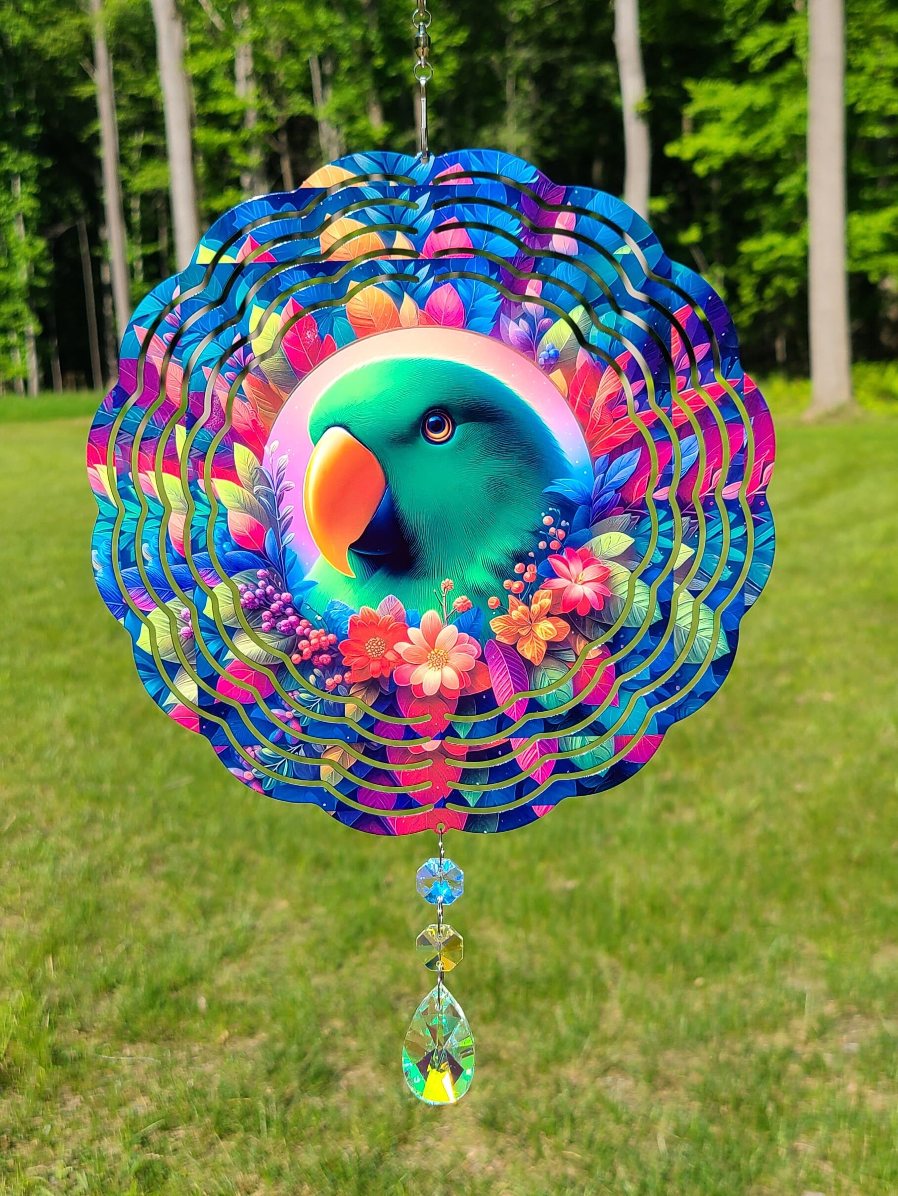 Green Eclectus Parrot Wind Spinner, Beautiful 8 or 10 Inch Outdoor ...