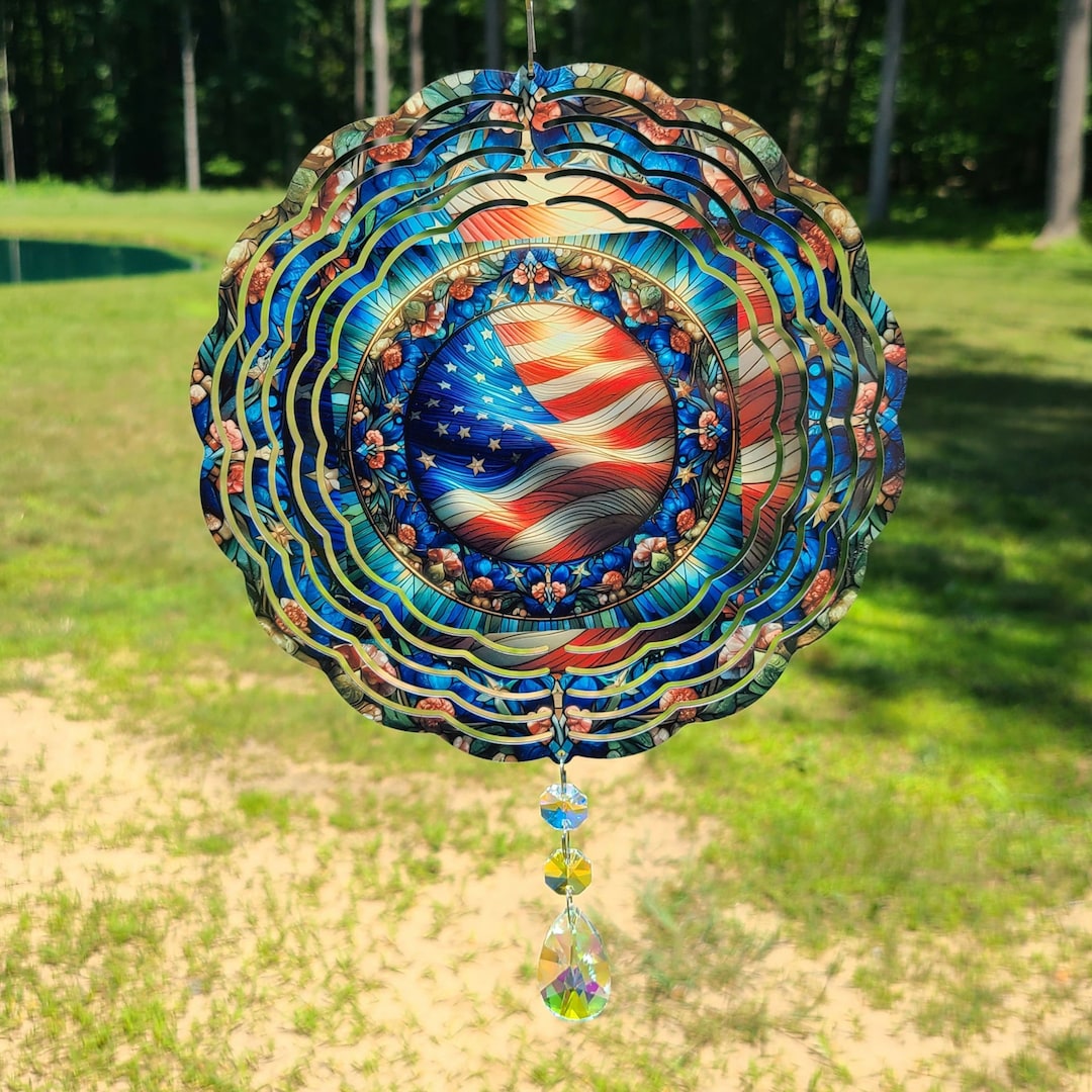 Patriotic American Flag Wind Spinner Outdoor Porch Decoration Garden ...