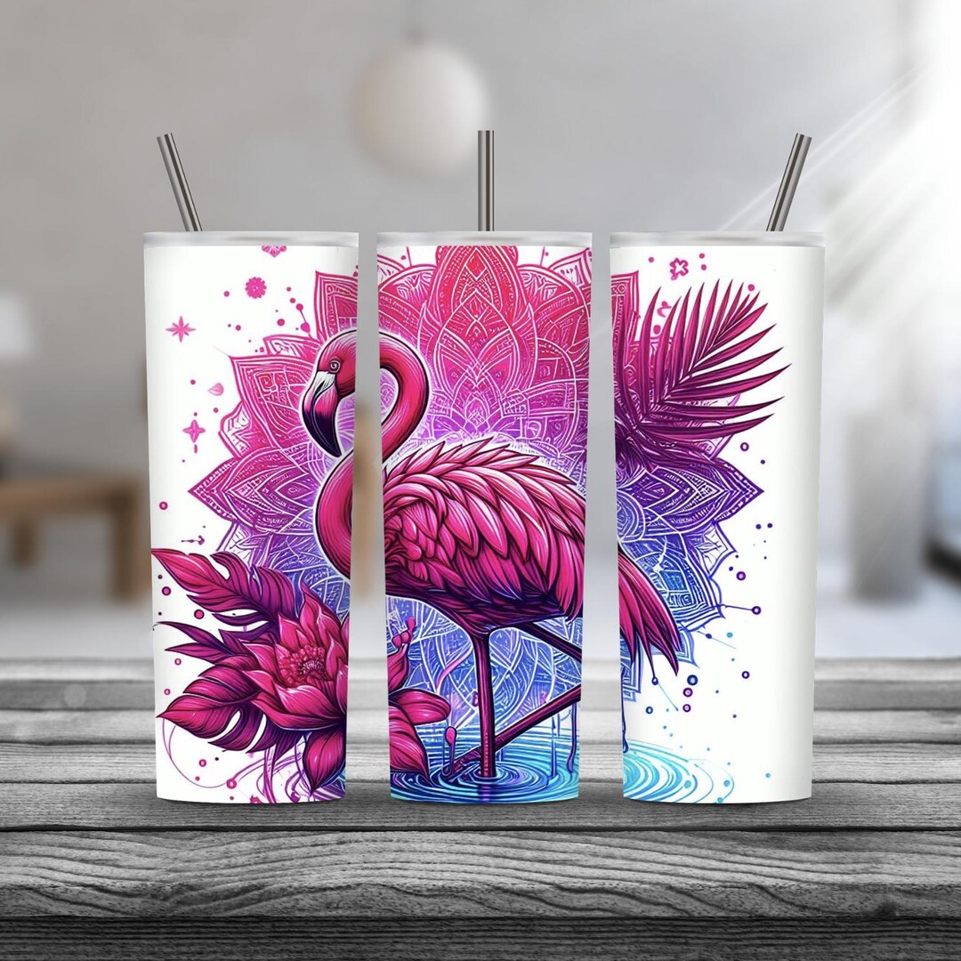 Flamingo Print 20 Oz Tumbler, Vibrant Watercolor Flamingo, Insulated ...