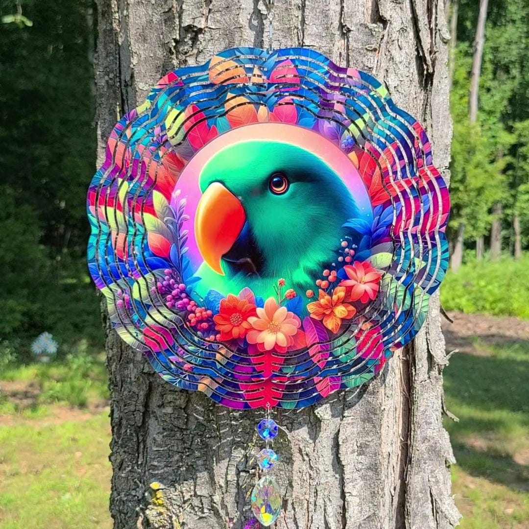 Green Eclectus Parrot Wind Spinner, Outdoor Garden Decor, Bird Lover ...
