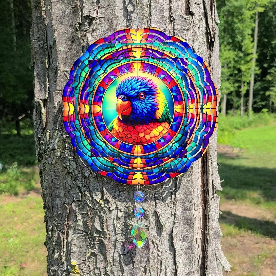 Rainbow Lorikeet Parrot Wind Spinner, Decorative 8 or 10 Inch Spinner ...