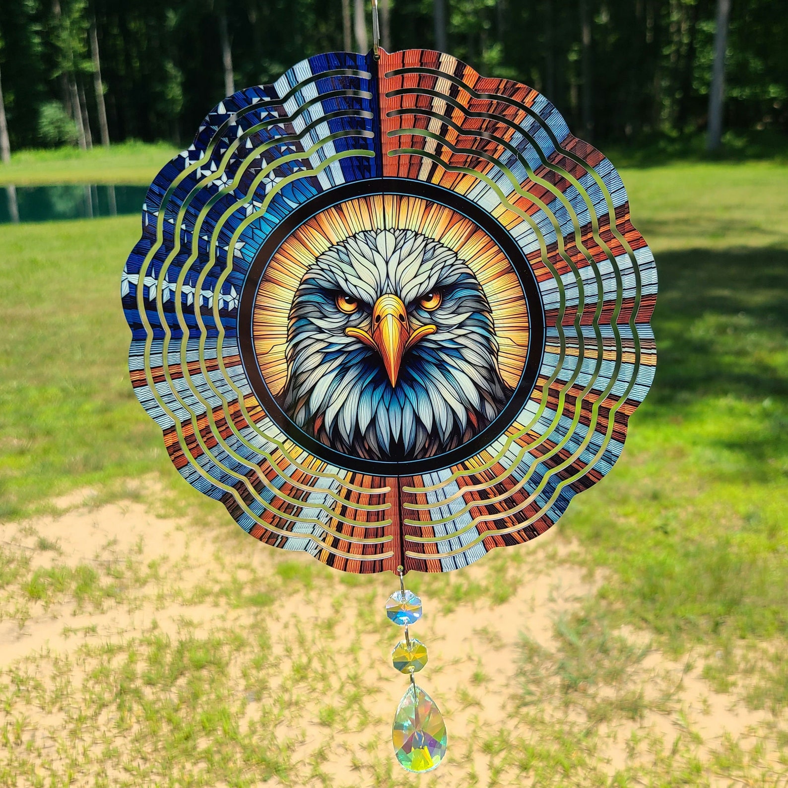 Patriotic Bald Eagle Wind Spinner Outdoor Porch Decoration Garden ...