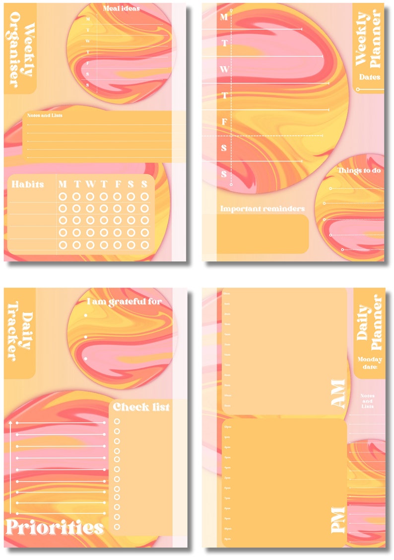 Pink & Yellow Groovy 2024 Personal Planner W/ White Font Yearly, Weekly ...