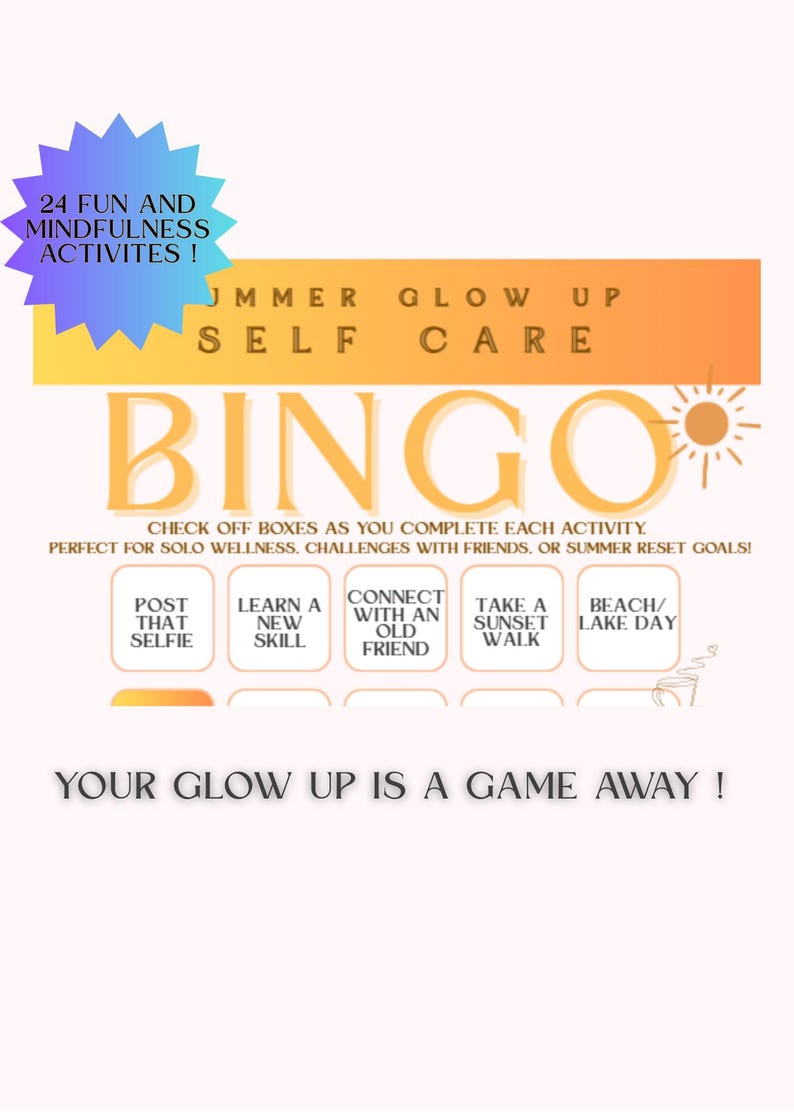 Summer Self-care Bingo | Glow-up Challenge Tracker | Printable Wellness ...