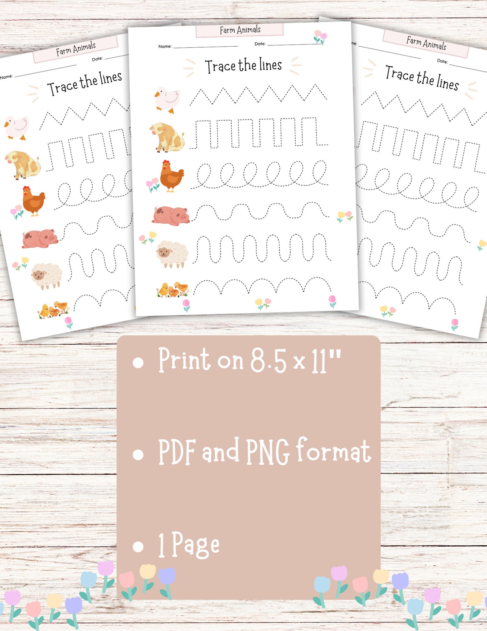 Trace the Lines Printable Farm Animals Tracing Cottagecore Kids ...