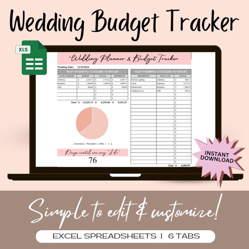 Wedding Expense & Budget Tracker digital Download, Excel Editable ...