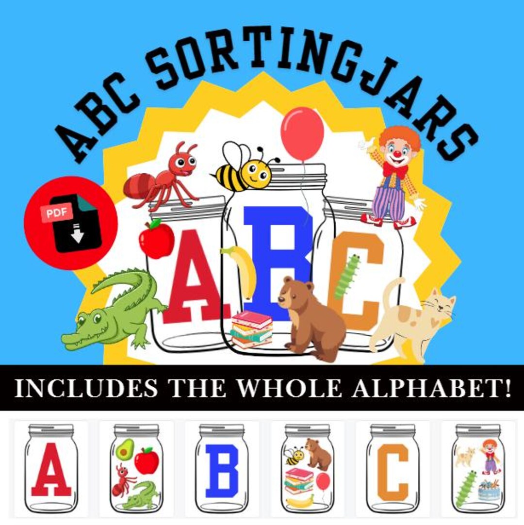Letter Sorting Game Alphabet Matching Jars Game Kids Learning Activity ...