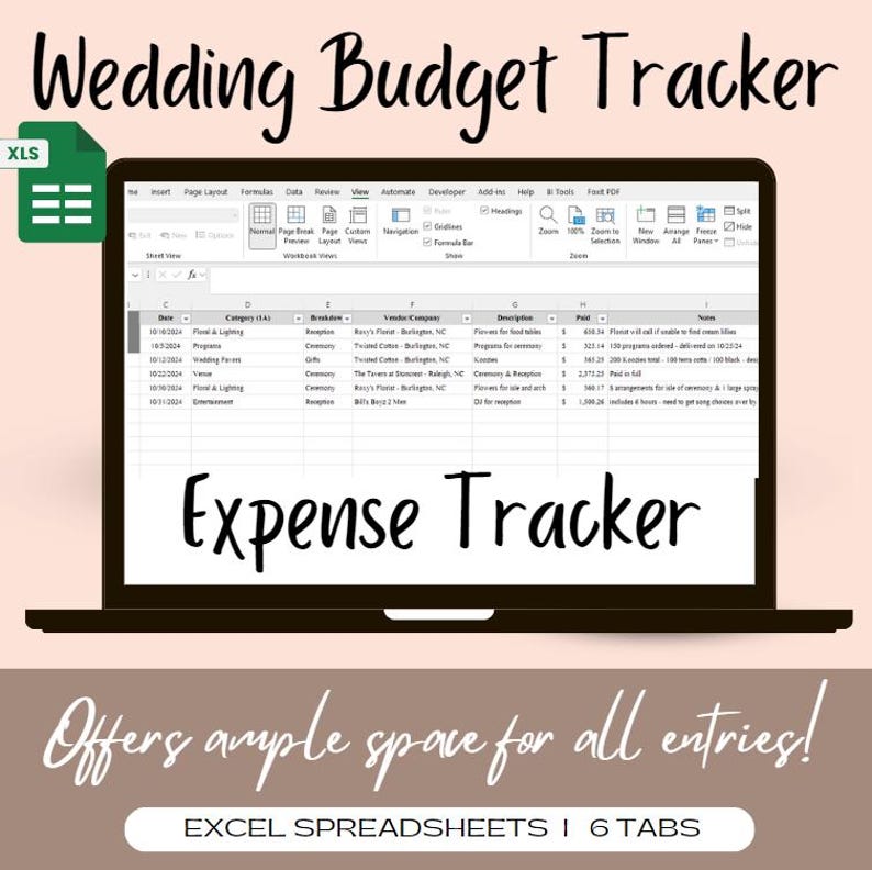 Wedding Expense & Budget Tracker digital Download, Excel Editable ...