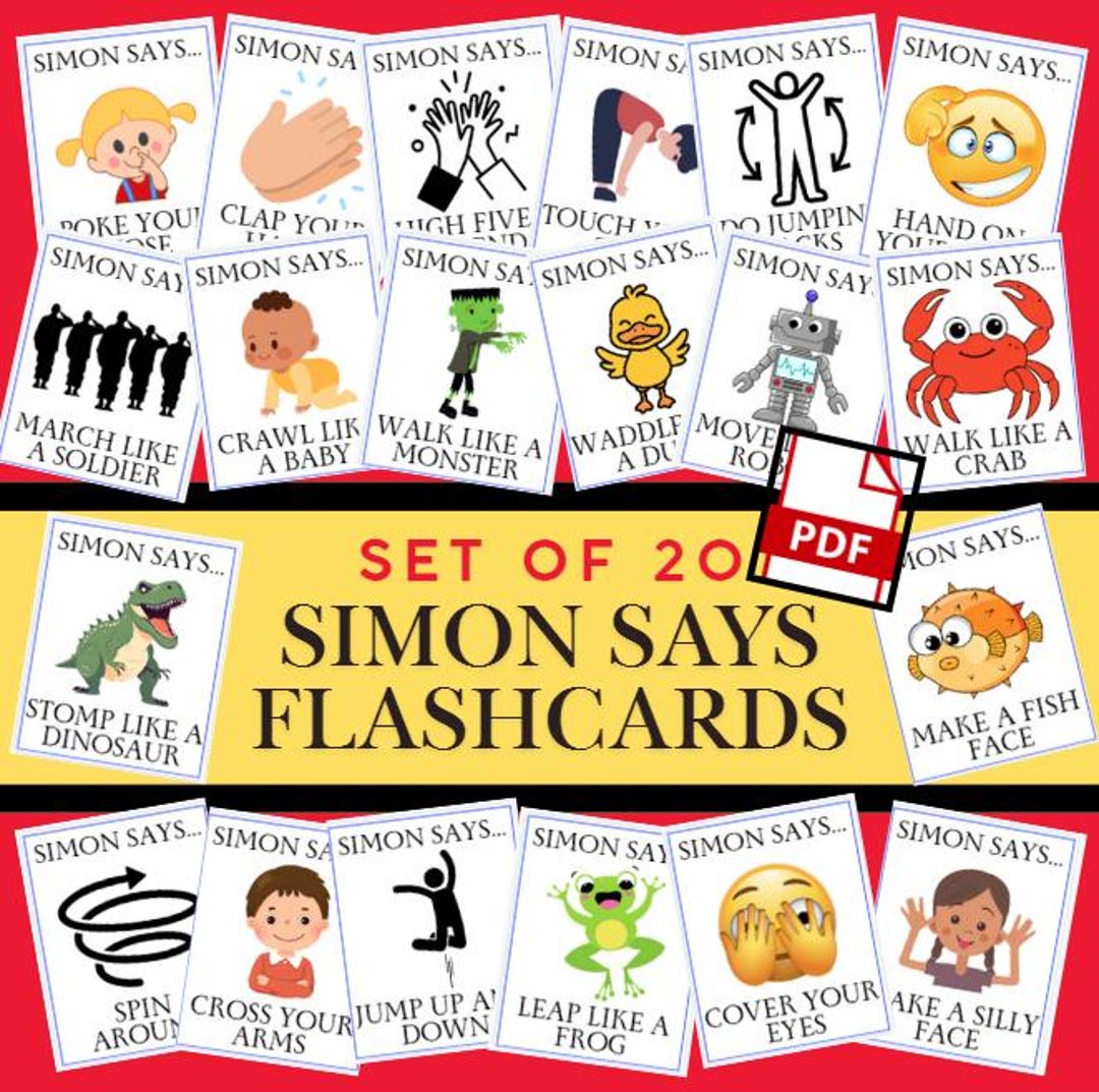Simon Says Game Movement Flash Cards Kids Body Movement Game digital ...