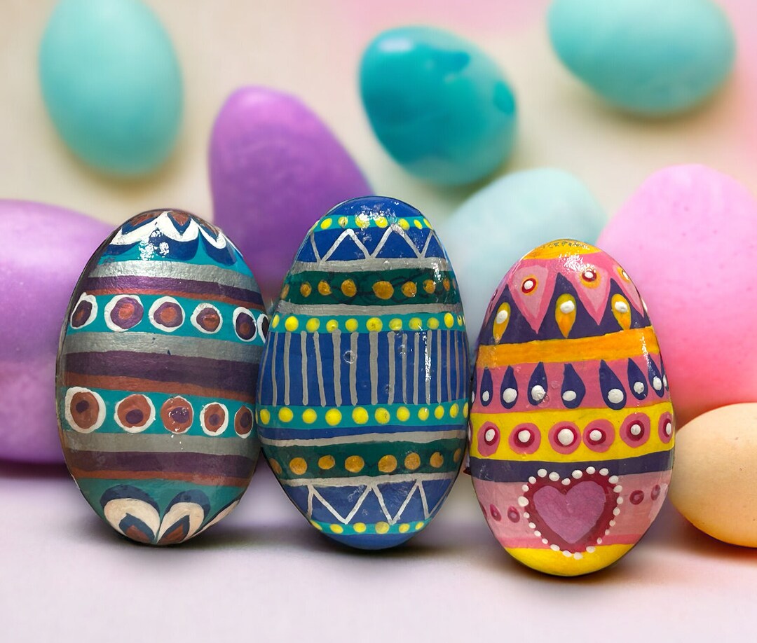 Set of Hand Painted River Rock Easter Eggs - Etsy