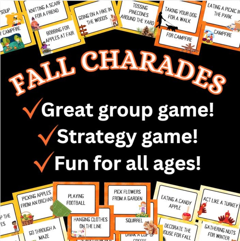 Charades, Fall Charades Printable Game, Classroom Game, Instant ...