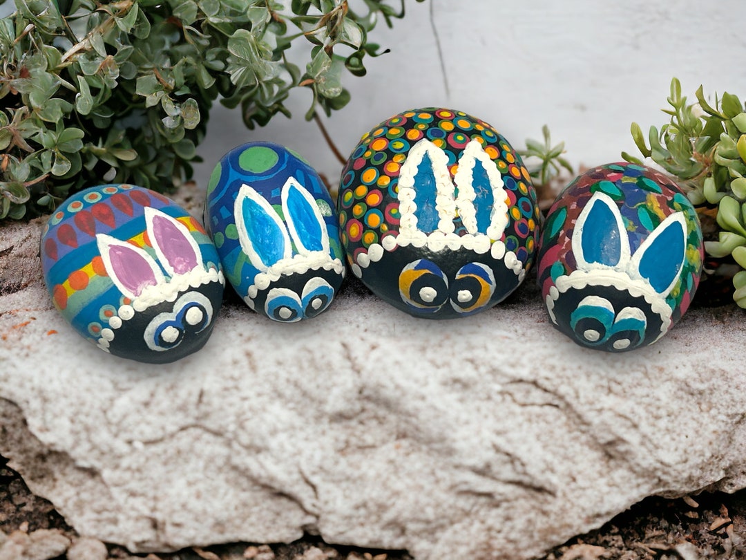 Adorable, Tiny Easter Bunny Painted Rocks Set of 4 - Etsy