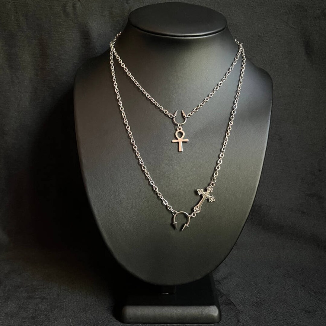 Stainless Steel Necklace Ankh Cross Goth Silver Chain Minimalistic ...