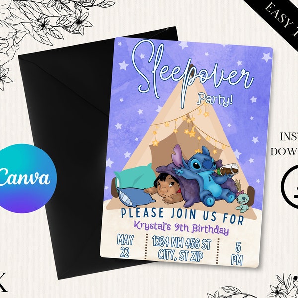Stitch Birthday Sleepover Invitation - Etsy
