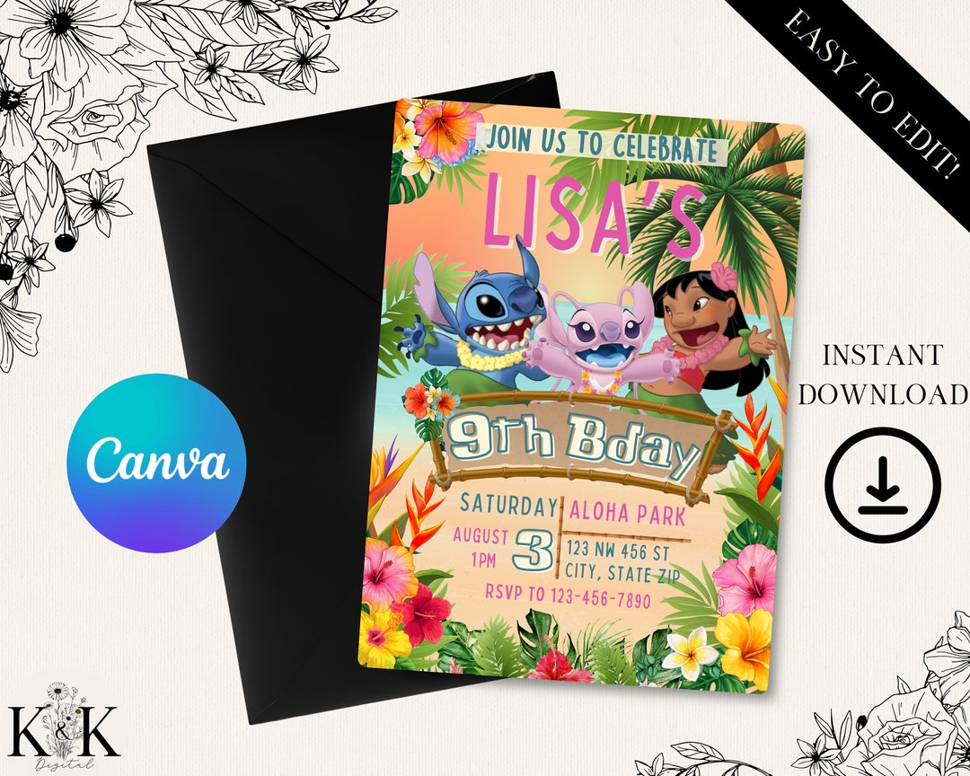 Lilo and Stitch Birthday Invitation Editable File Tropical Party Theme ...
