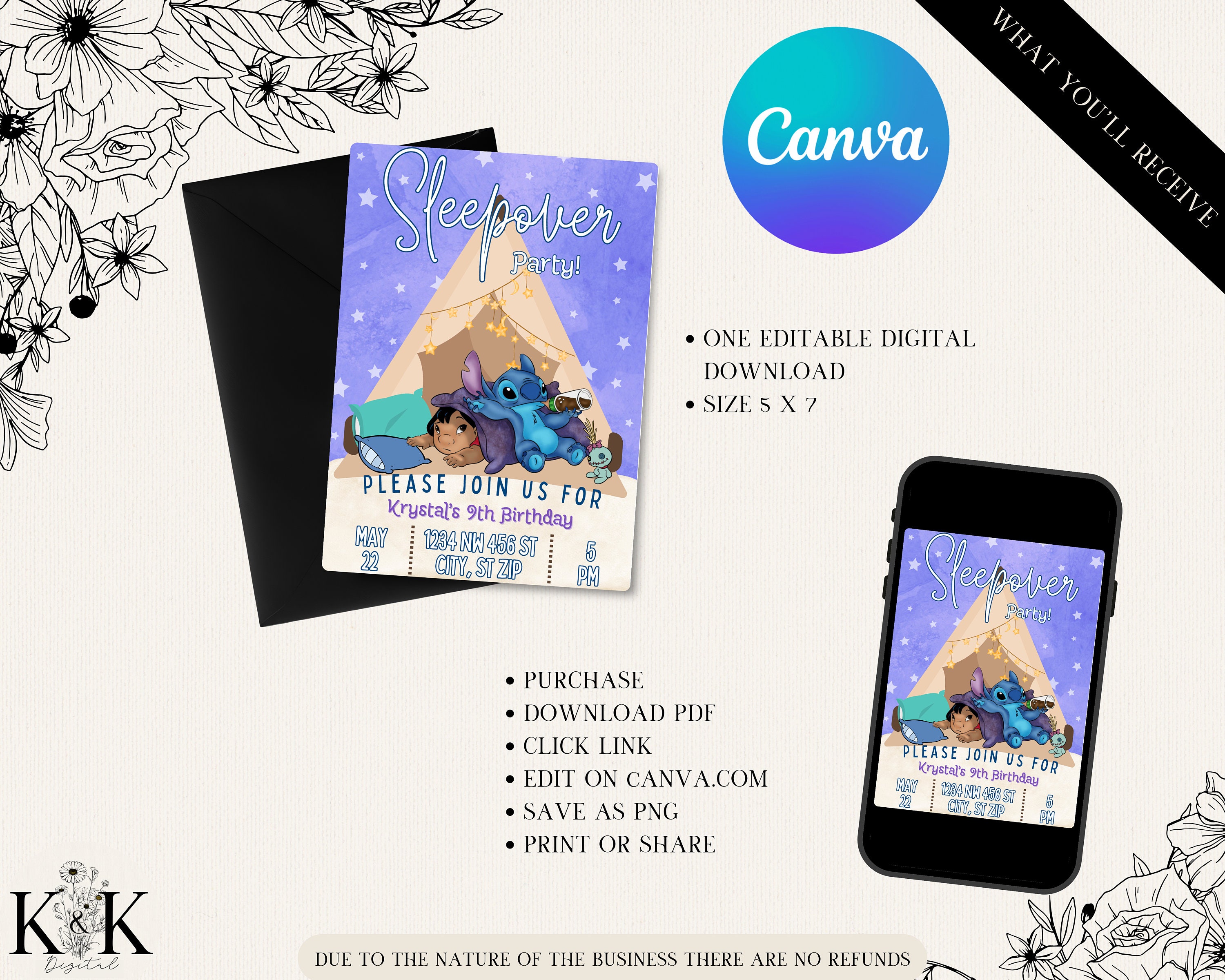 Lilo and Stich Slumber Party Invitation, Stitch Sleepover Birthday ...