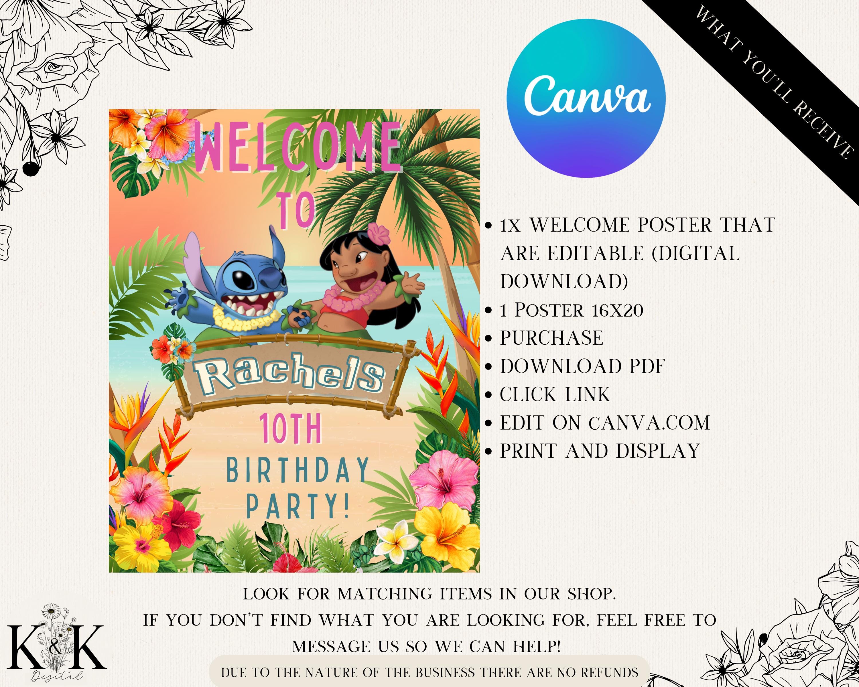 Lilo and Stich Tropical Party Welcome Sign, Stitch Luau Birthday Poster ...