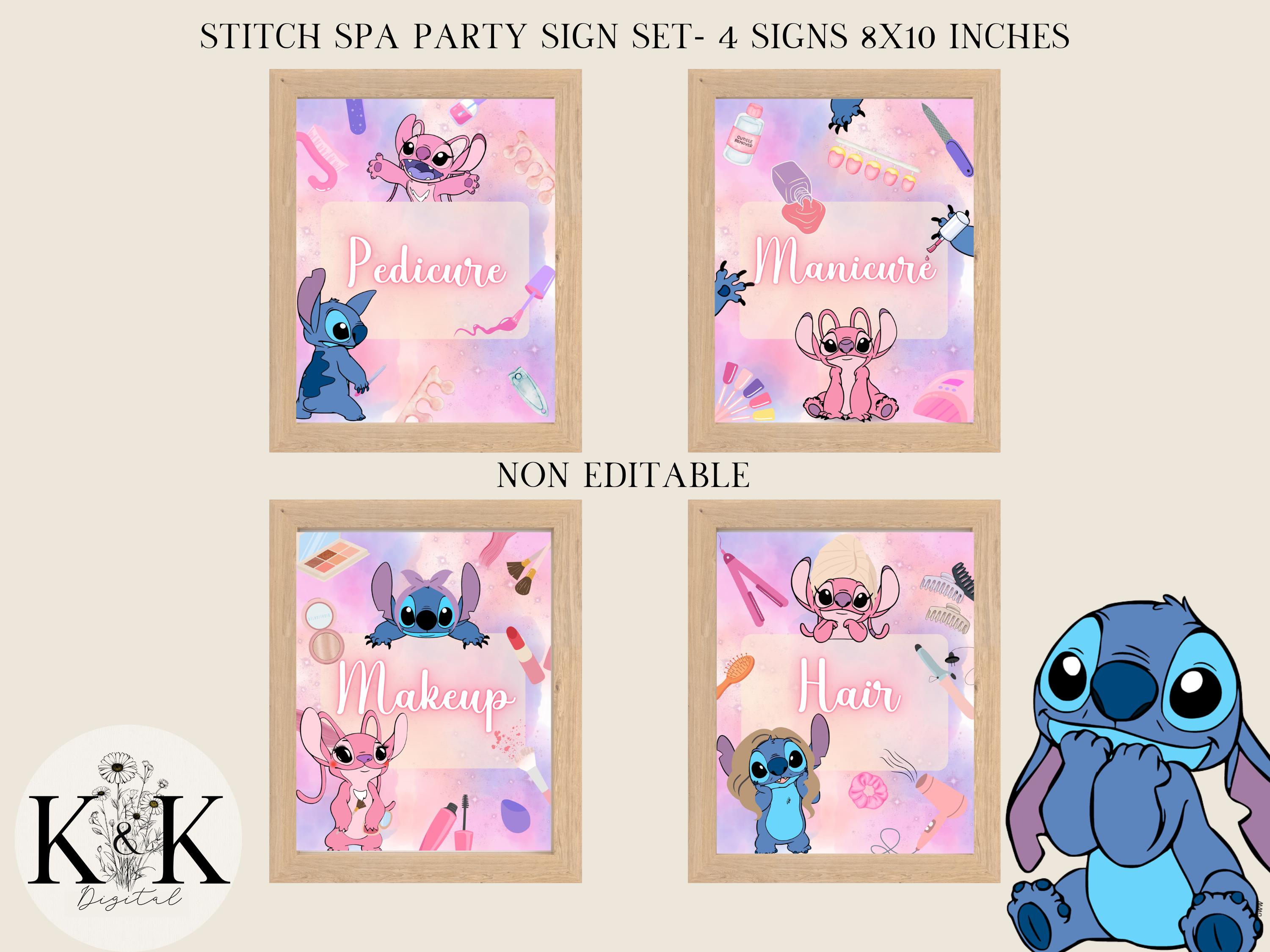 Stich and Angel Spa Party Table Signs, Stitch Party Poster, Birthday ...