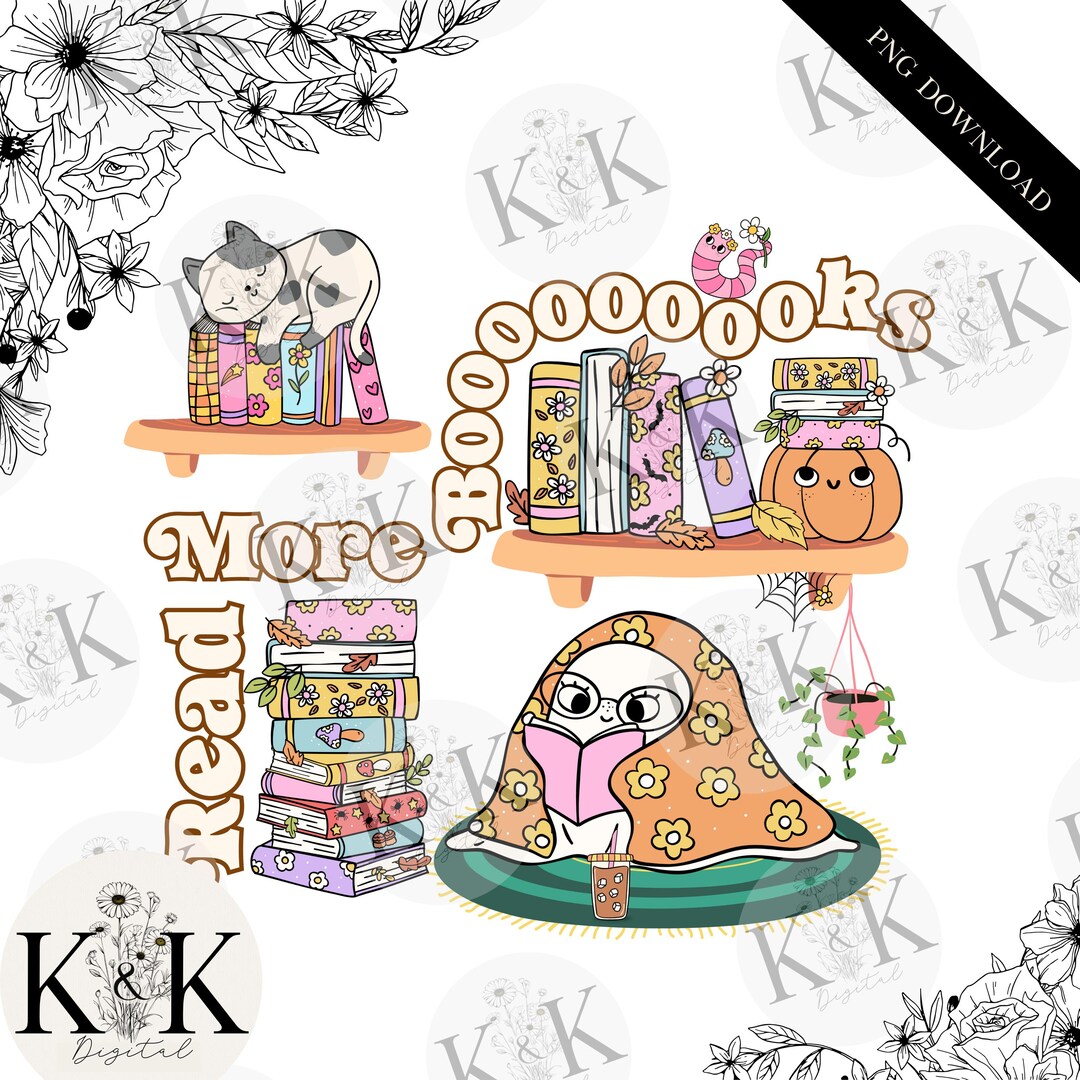 Read More Books PNG, Cute Ghost Reading Book PNG, Digital Design ...