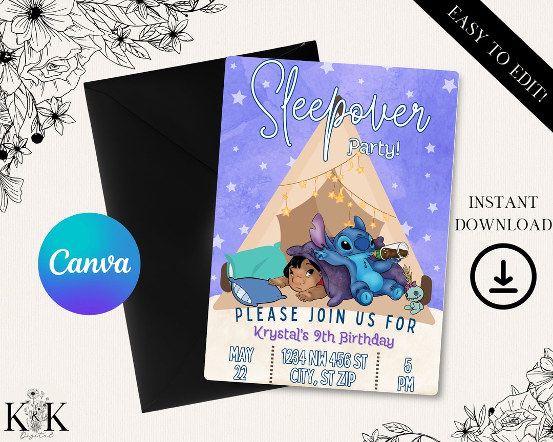 Lilo and Stich Slumber Party Invitation, Stitch Sleepover Birthday ...