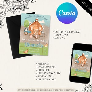 Editable Farm Theme Birthday Invitation - Digital Download - Barnyard ...