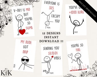 12 Slang Kids Valentine's Day Cards, Funny Printable Classroom ...