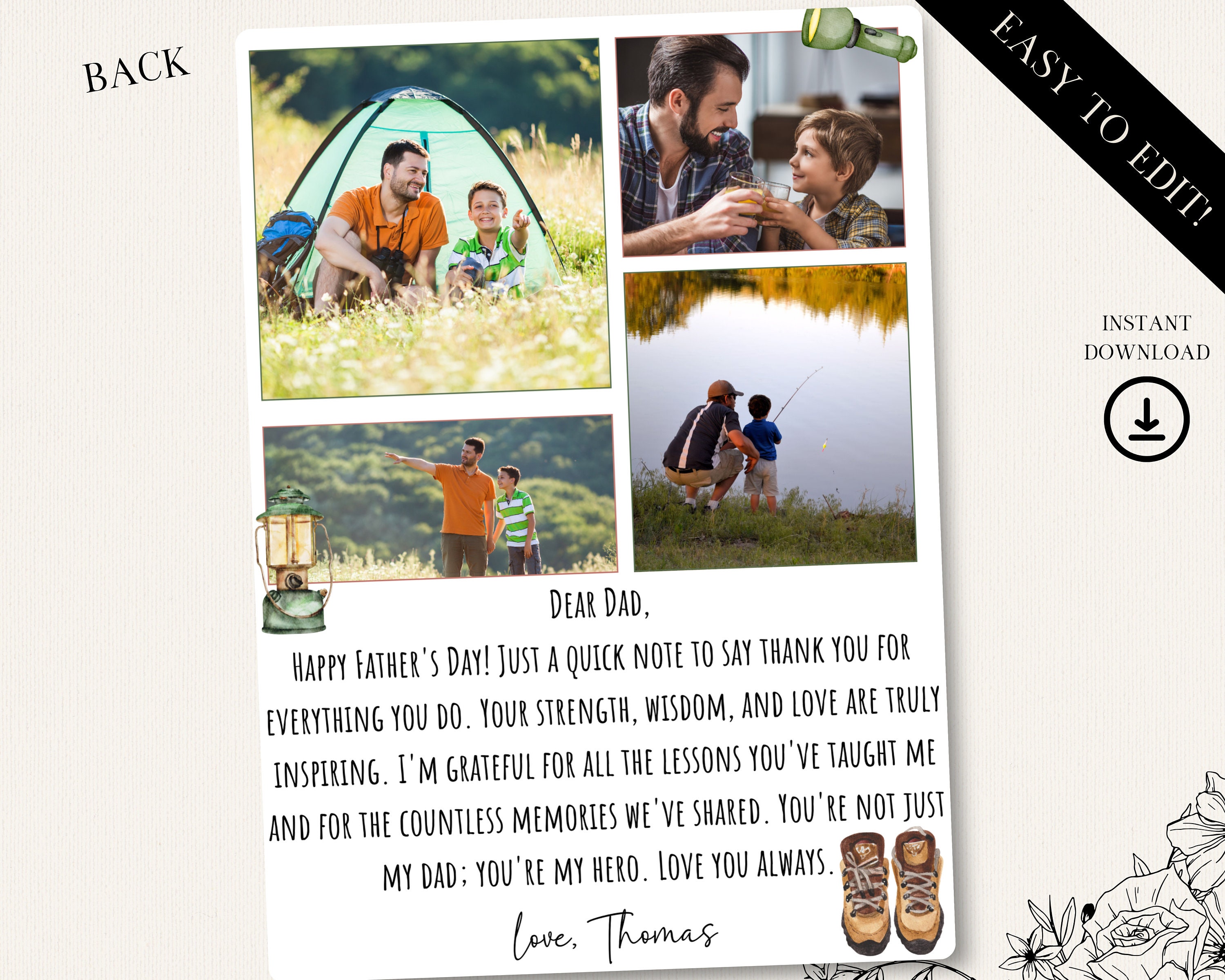 Father's Day Camping Card Template, Photo Fathers Day Card, Happy ...