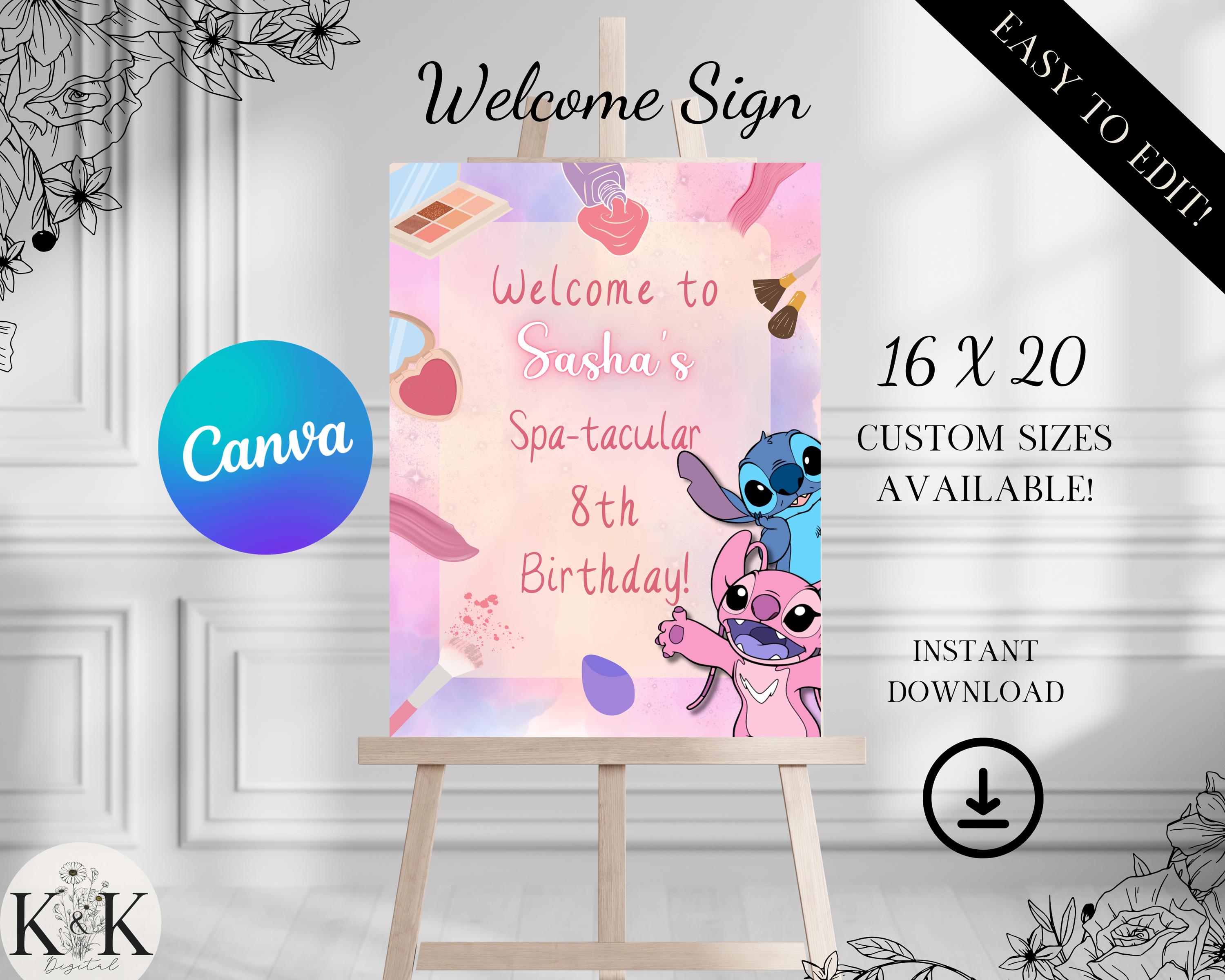 Stich and Angel Spa Party Welcome Sign, Stitch Party Poster, Birthday ...