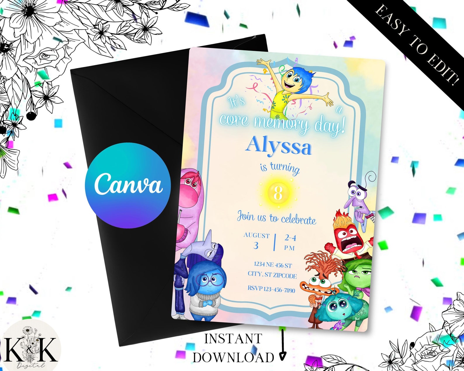 Inside Out 2 Birthday Invitation, Insideout Printable Invitation, Movie ...