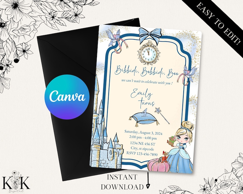 Cinderella Birthday Invitation, Princess Party Theme, Disney Party ...