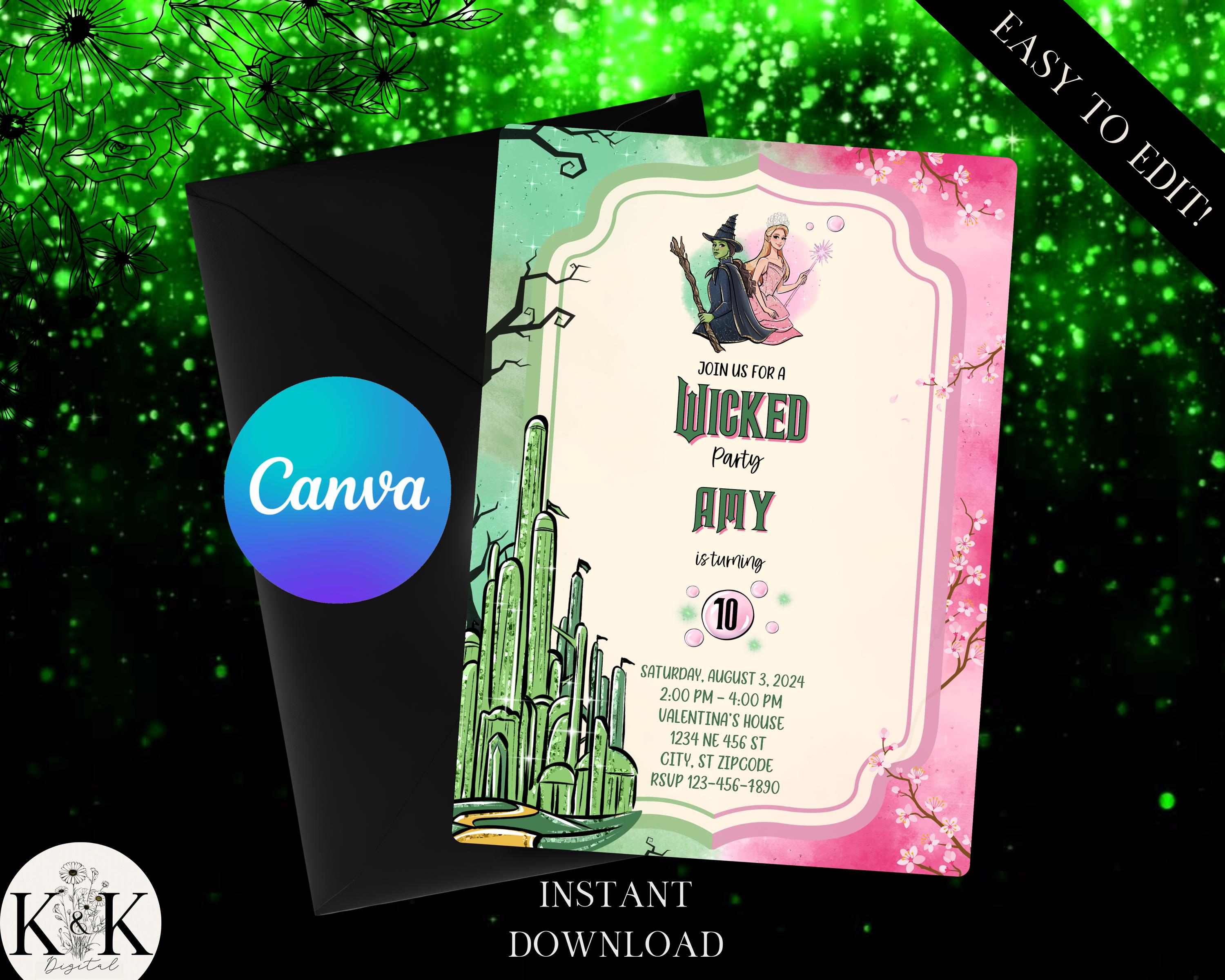 Editable Wicked Birthday Party Invitation, Wicked Party Invite, WICKED ...