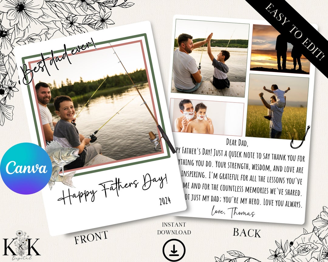 Father's Day Fishing Card Template, Photo Fathers Day Card, Happy ...