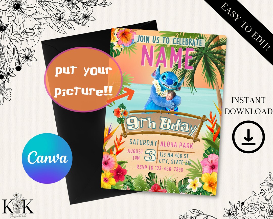 Custom Lilo and Stitch Birthday Invitation - Editable Digital File ...