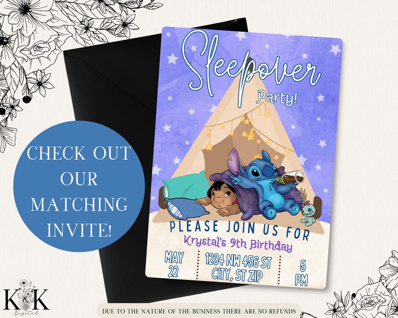 Stitch Slumber Party Bingo, Pajama Party Bingo, Sleepover Bingo, 20 ...