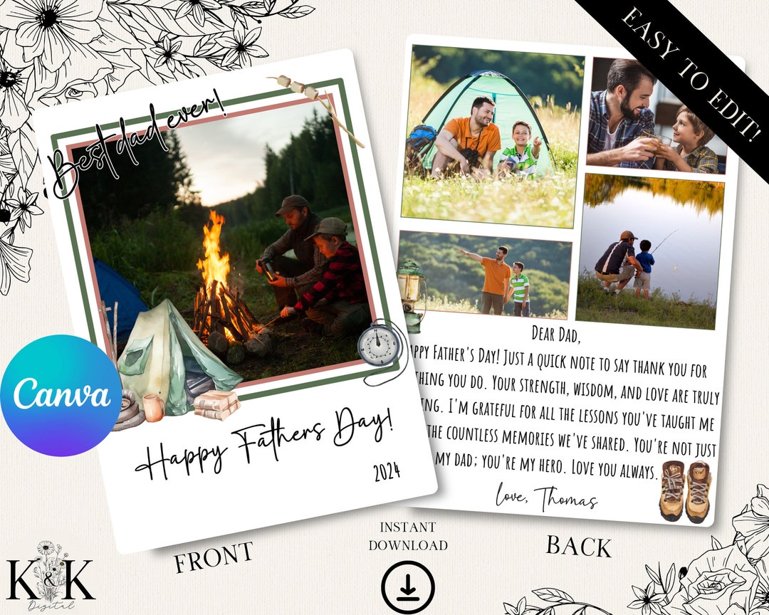 Father's Day Camping Card Template, Photo Fathers Day Card, Happy ...
