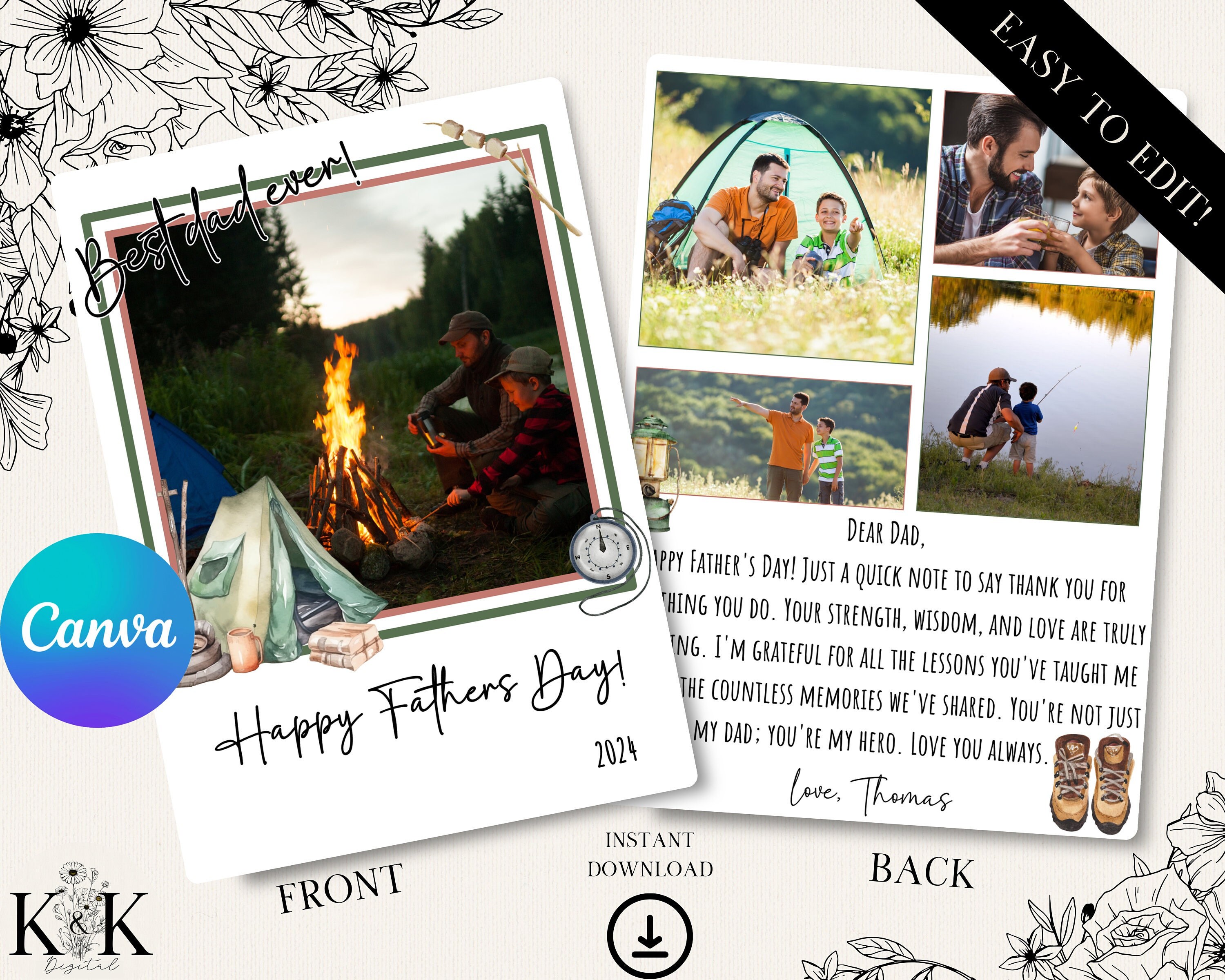 Father's Day Camping Card Template, Photo Fathers Day Card, Happy ...