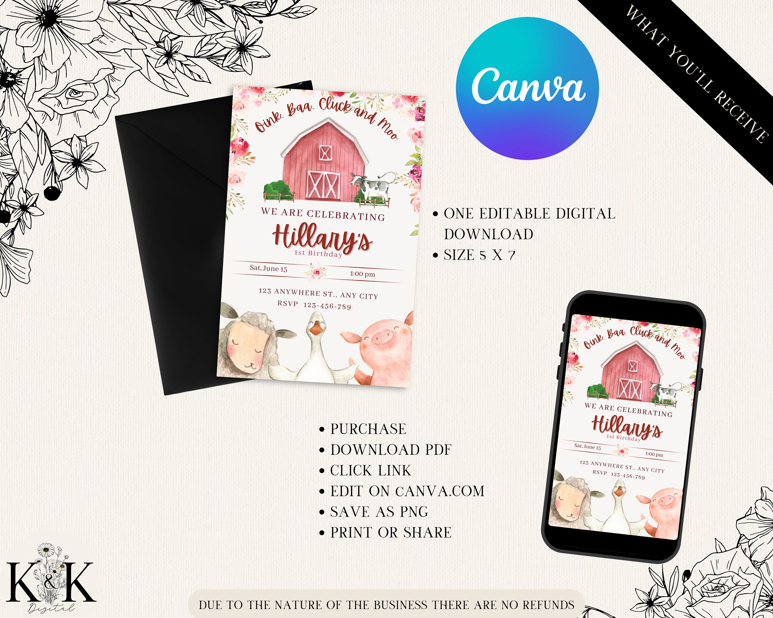 Editable Farm Theme Birthday Invitation - Digital Download - Barnyard ...