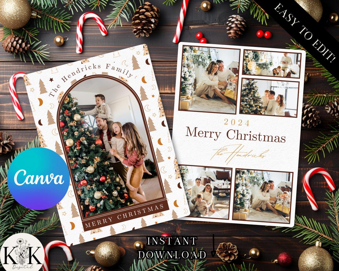 Boho Christmas Card Template, Photo Christmas Card, Arch Christmas Card ...