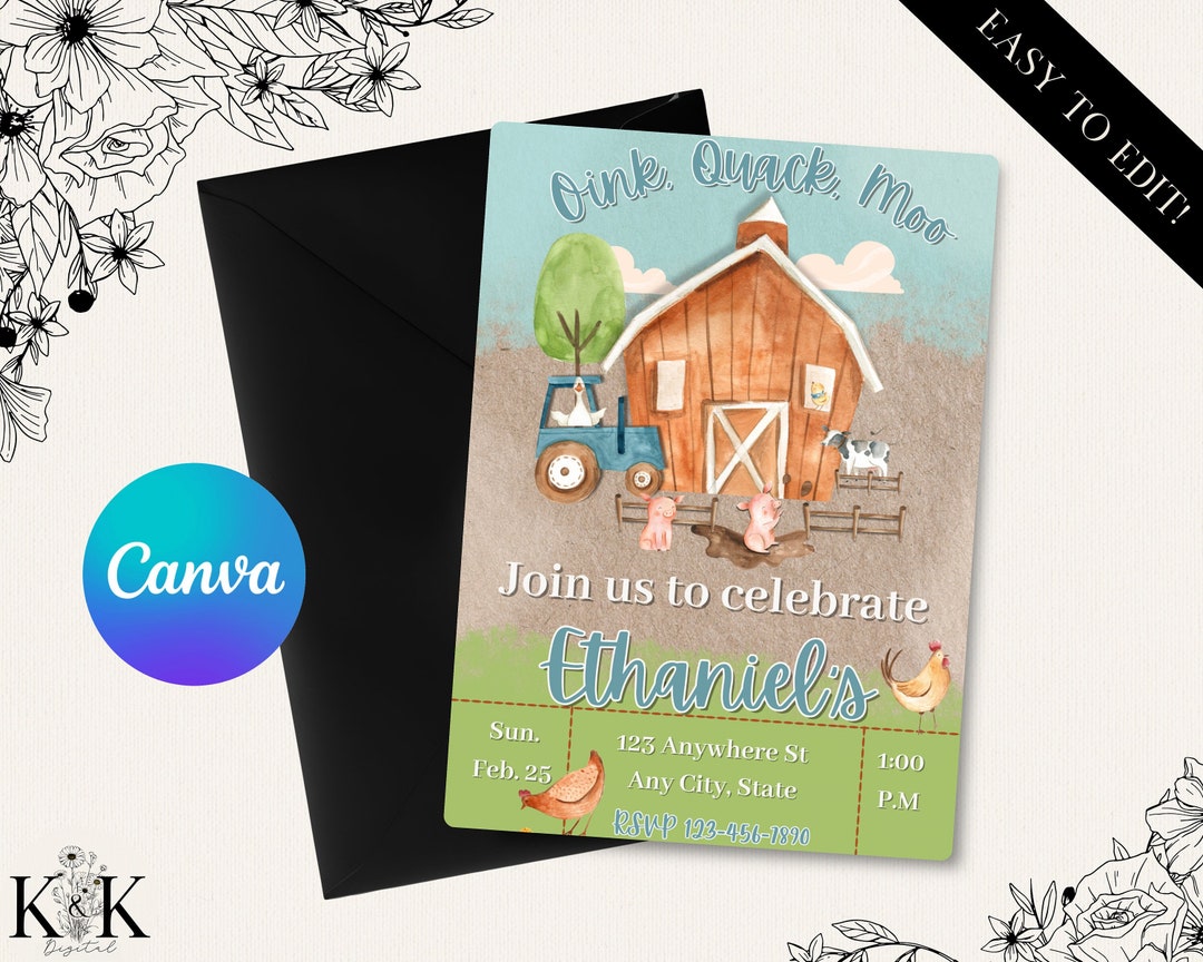 Editable Farm Theme Birthday Invitation - Digital Download - Barnyard ...