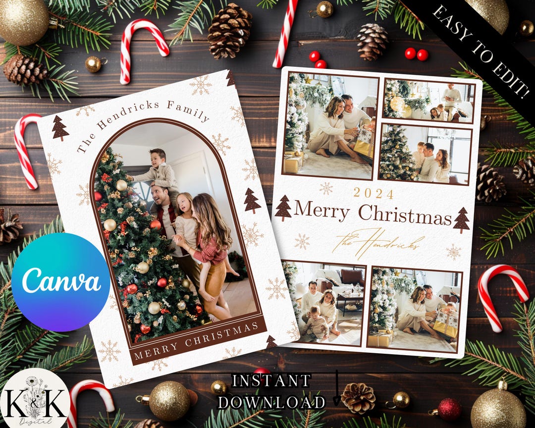 Boho Christmas Card Template, Photo Christmas Card, Arch Christmas Card ...