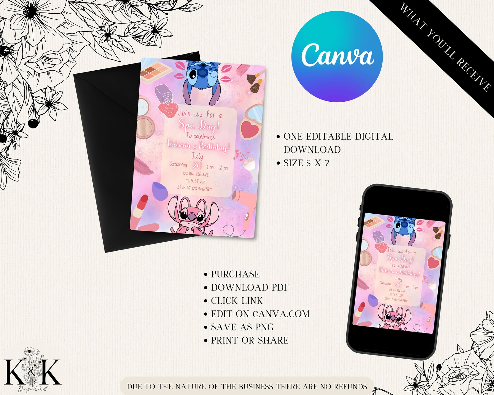 Stich and Angel Spa Party Invitation, Stitch Makeup and Spa Birthday ...