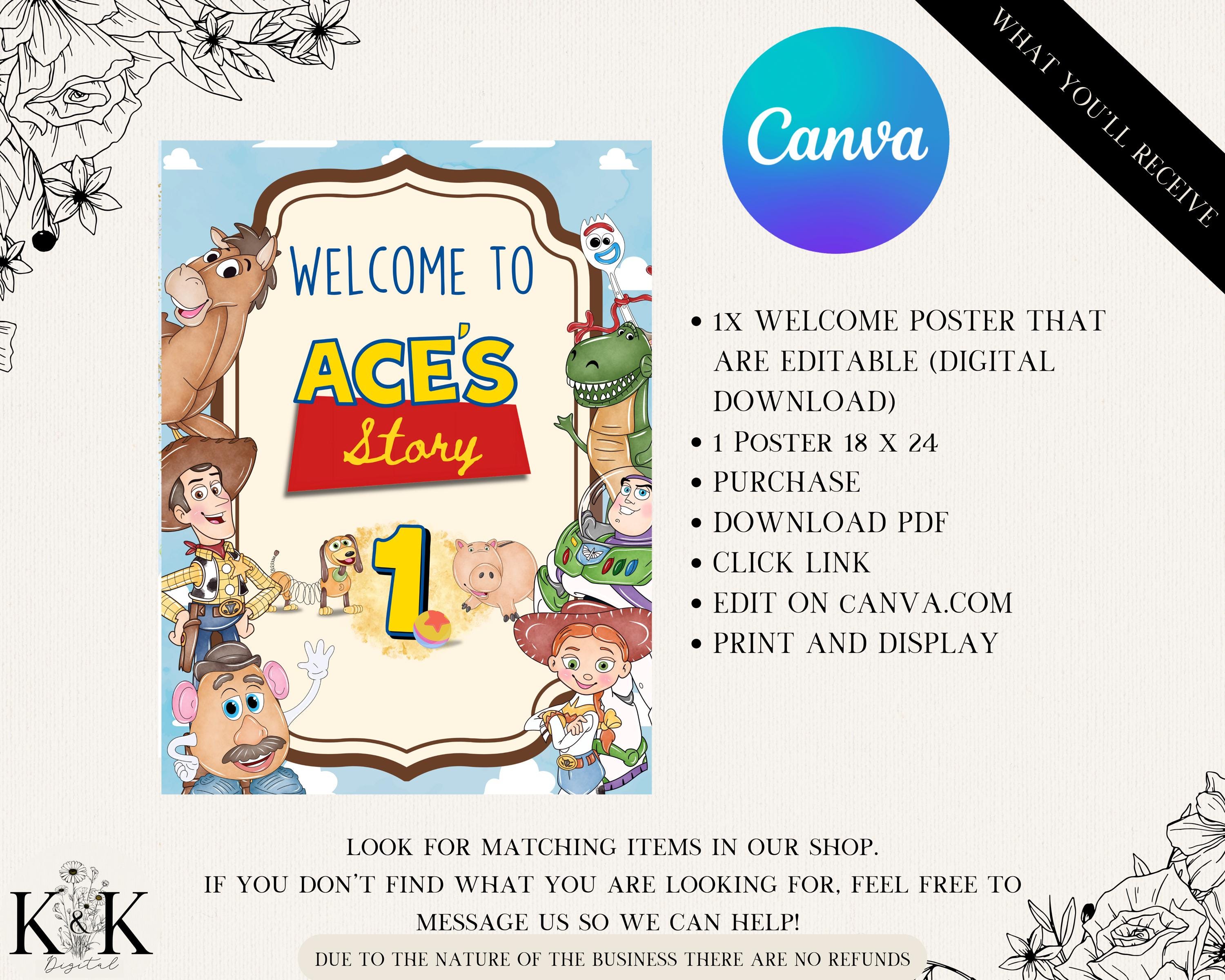 Toy Story Welcome Sign, Toy Story Party Poster, Birthday Party Signage ...