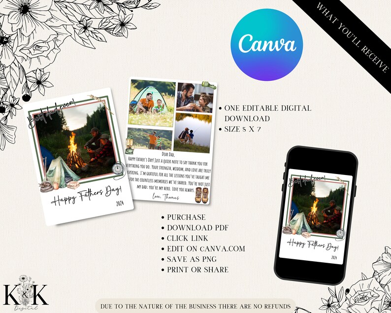 Father's Day Camping Card Template, Photo Fathers Day Card, Happy ...