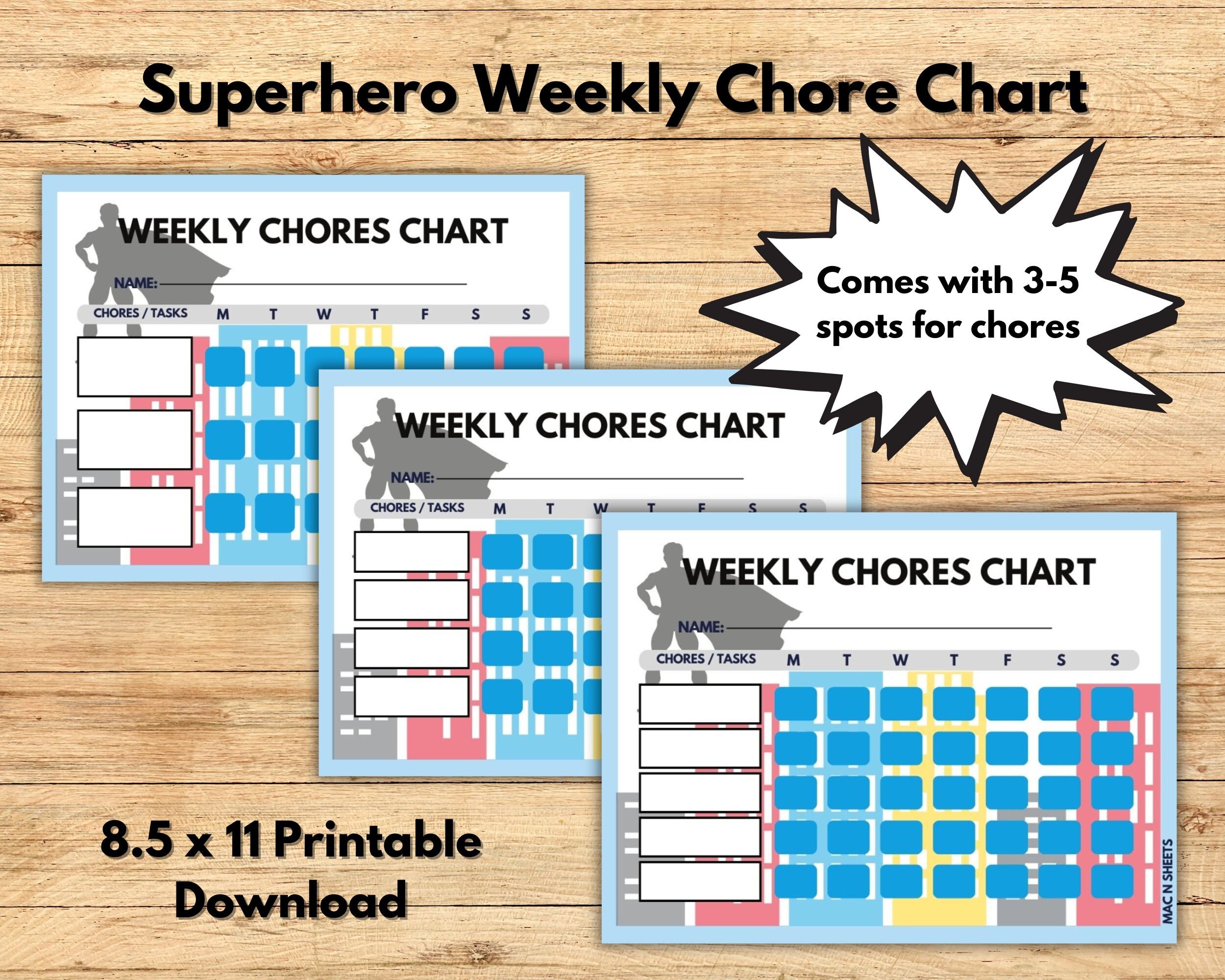 Superhero Weekly Chore Chart for Children, Responsibility Chart ...