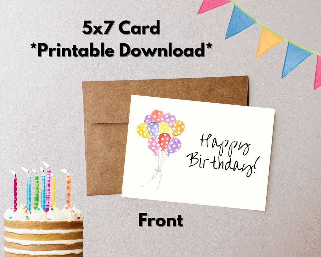 Happy Birthday Balloon Card printable Download - Etsy