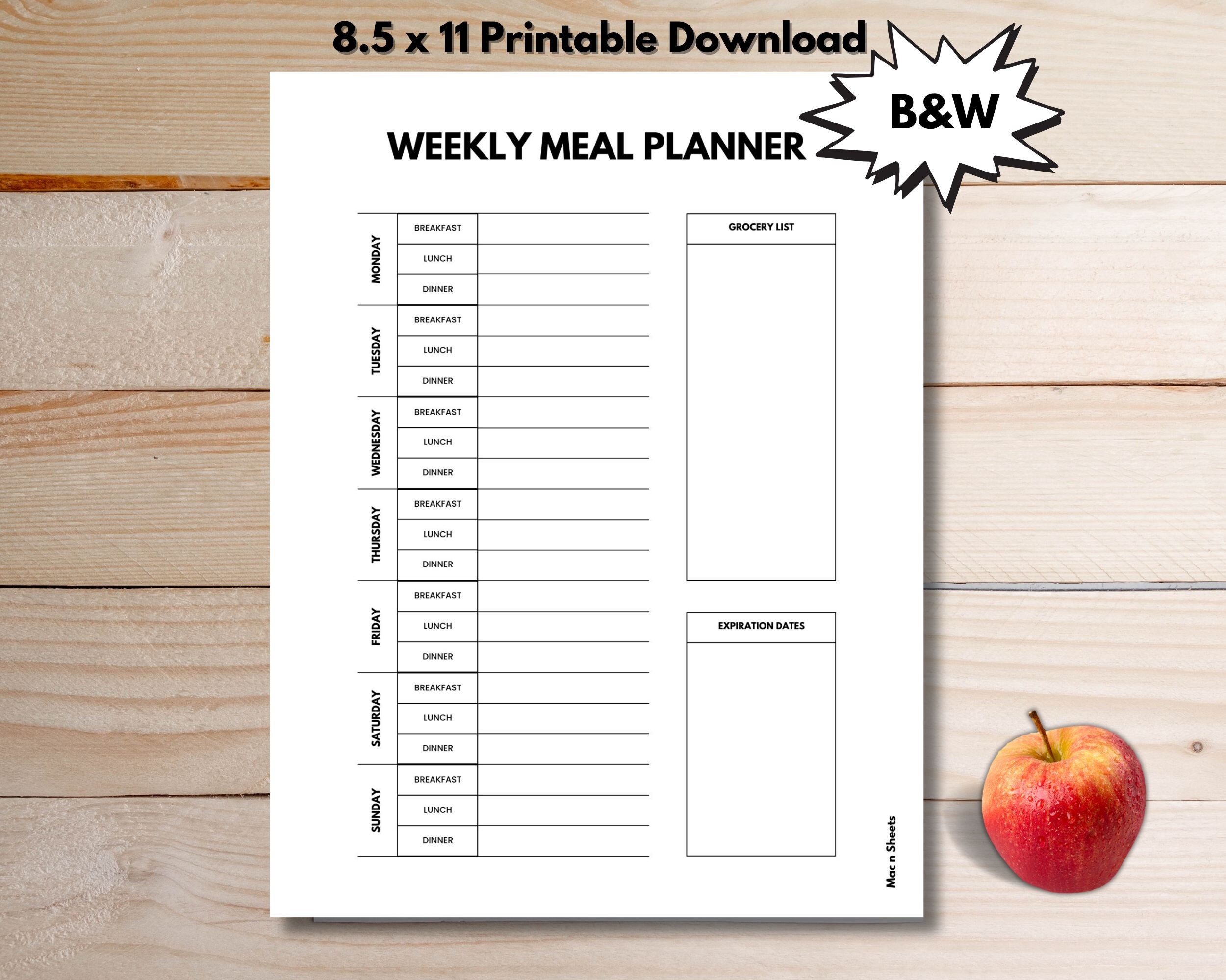 Printable Weekly Meal Planner, Grocery List, Expiration Date Check ...